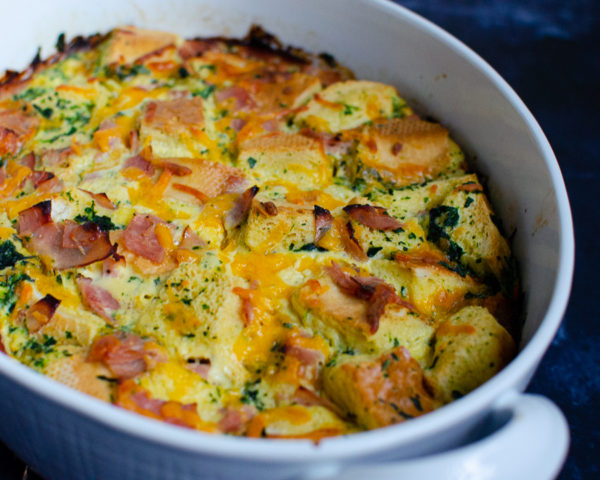 Ham, Spinach & Cheddar Strata | Simple Breakfast Casserole